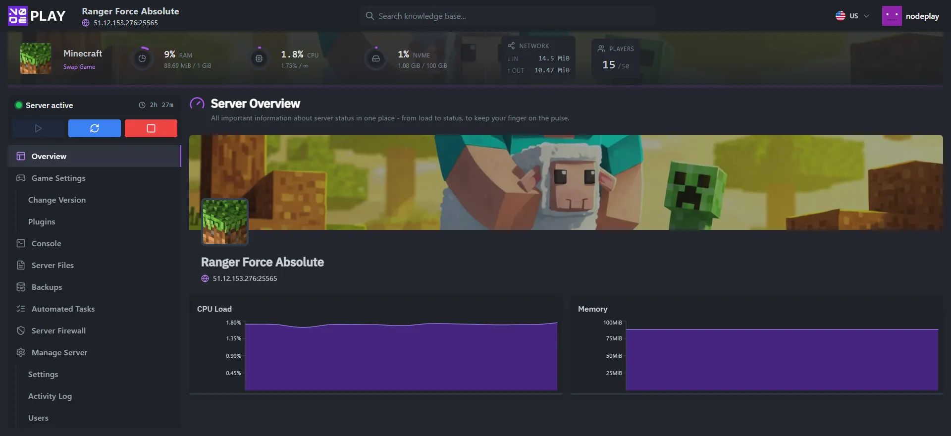 NodePlay Game Panel | NodePlay